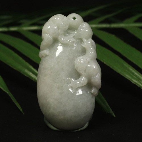 Certified light Green 100% Natural A Jade Jadeite Pendant Toad Fugua 金蟾 ...