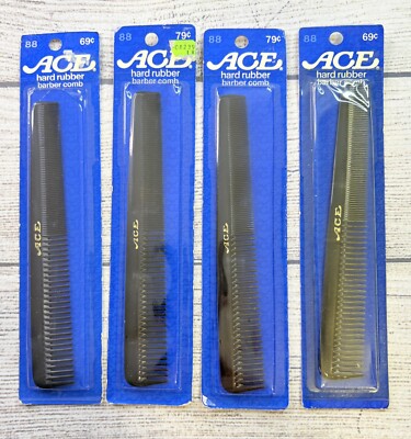 Ace Genuine Hard Rubber Comb Lot Of 4 USA Vintage Hairdresser Barber 7 ...
