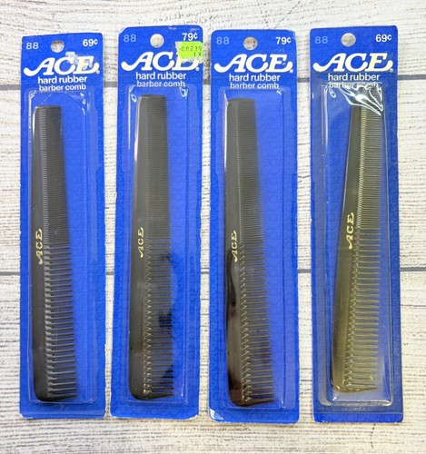 Ace Genuine Hard Rubber Comb Lot Of 4 USA Vintage Hairdresser Barber 7 ...