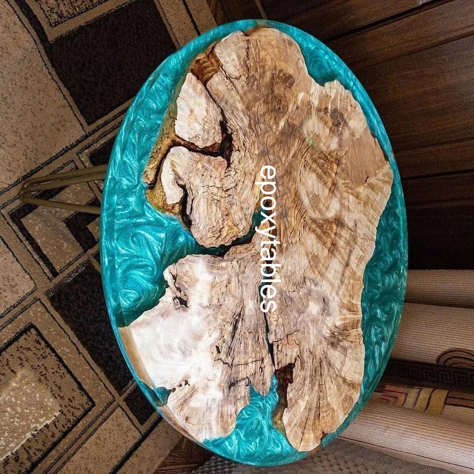 Green Epoxy Resin Corner Side Evening Tea Time Table Top Luxury Kitchen ...