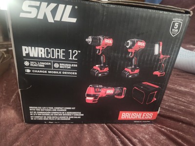 SKIL Power Core 12V Brushless 5-Tool Combo Kit CB7368A-20 2 Batteries ...