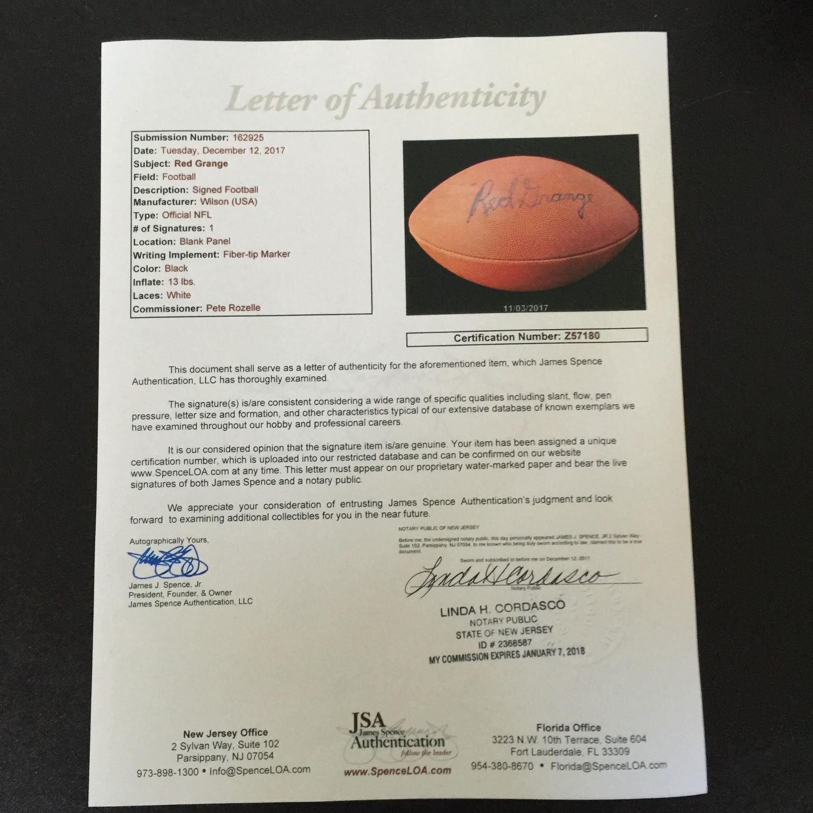 Rare Red Grange Signed Autographed Authentic Wilson NFL Football With ...