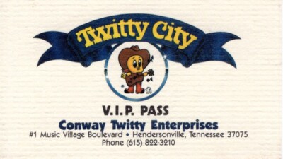 Conway Twitty Enterprises Twitty City VIP Pass Vintage | eBay