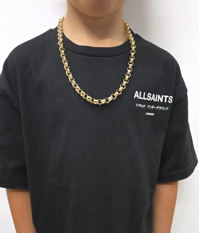 9ct Gold GF, Boys Girls Patterned Kids Belcher Necklace Chain and ...