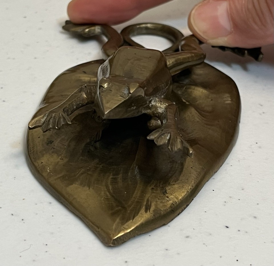 Vintage Brass Leaping Frog on Lily Pad Spring-Action Paper Holder, Desk ...