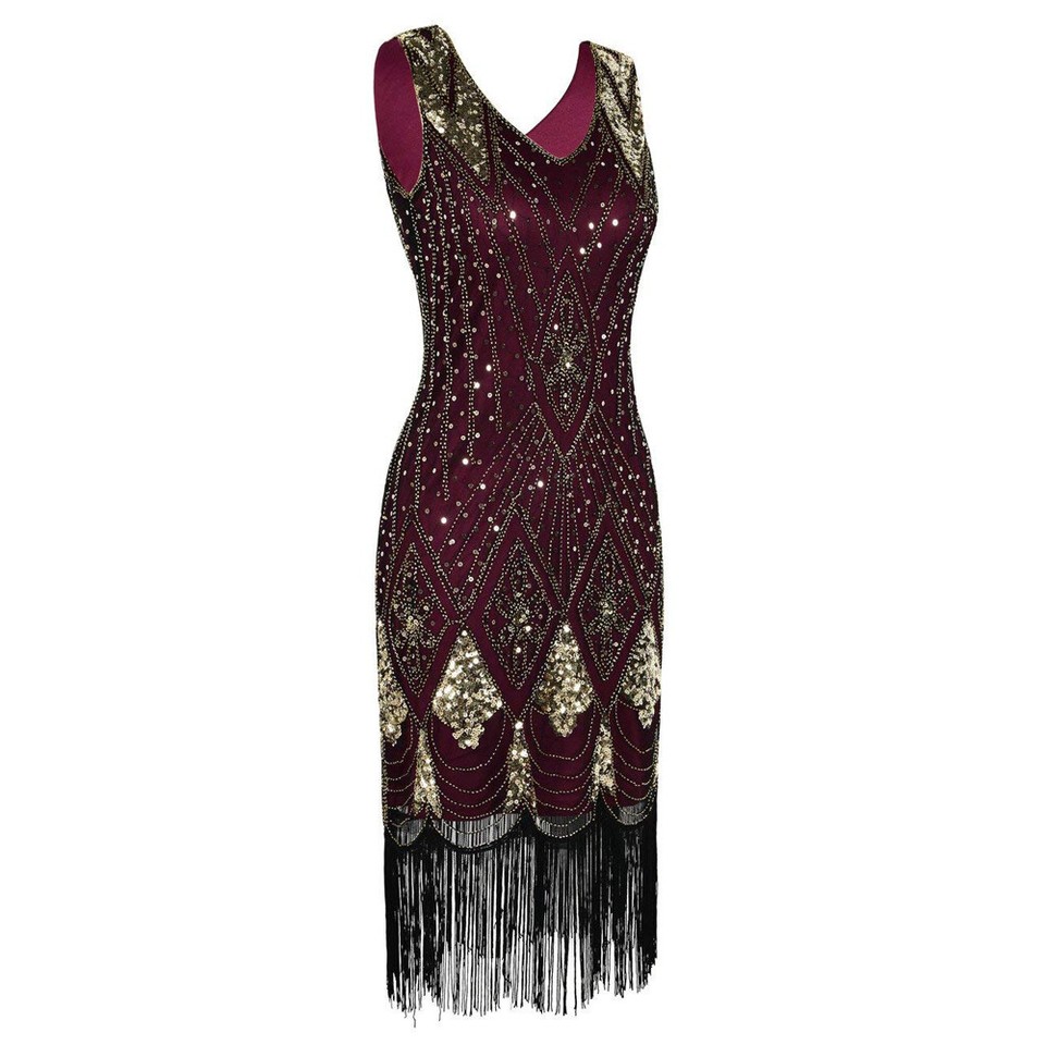 1920s Vintage Women Party Dress Sequins Beads Tassel Fringe Flapper ...