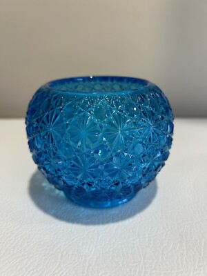 Vintage Bright Blue Daisy and Button Glass Rose Bowl Vase | eBay