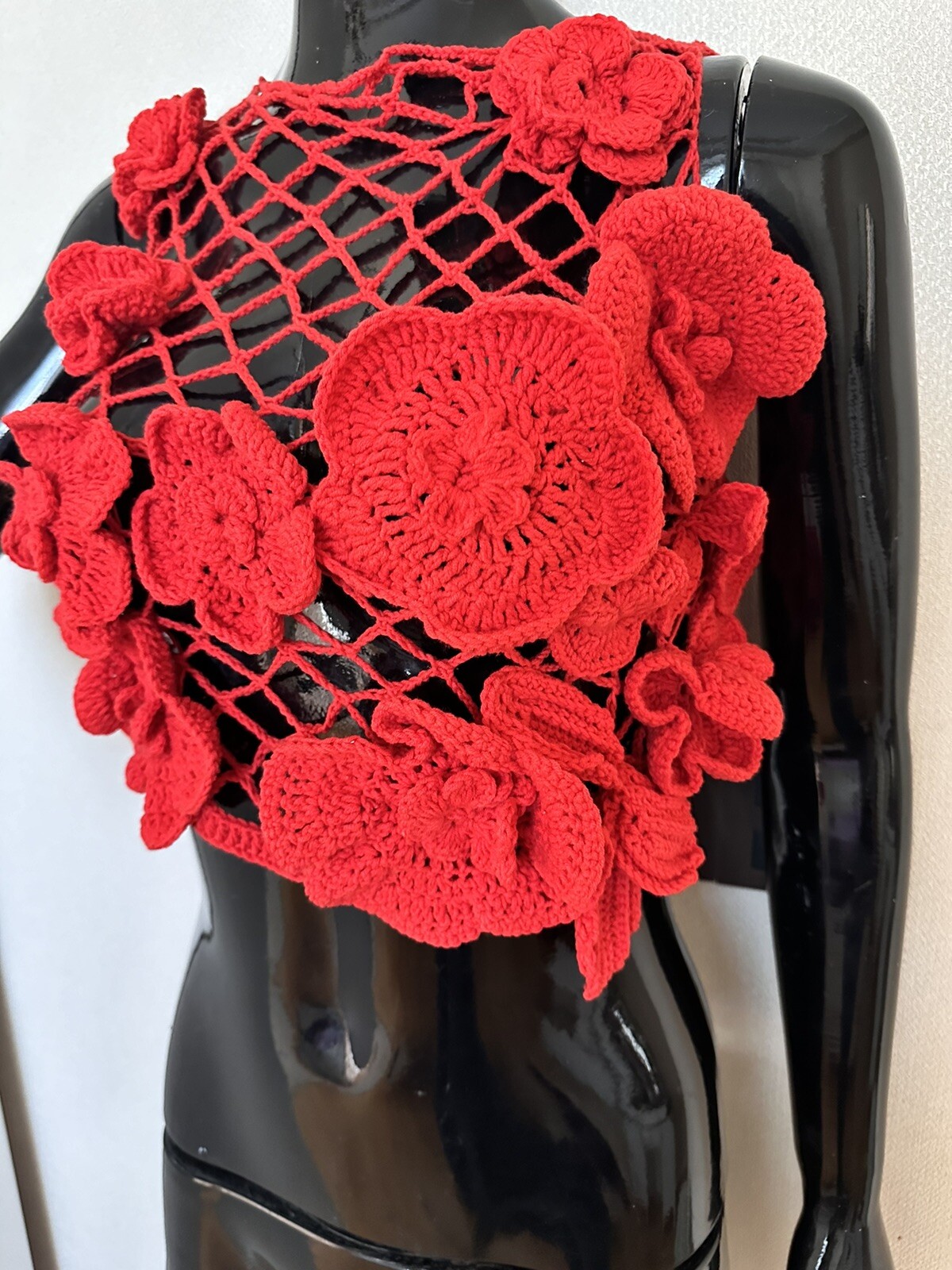 Red Crochet Floral Top, Hand Woven Top, Possible In Other Colors | eBay