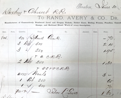 1875 Duxbury & Cohasset Railroad Receipt Billhead Rand Avery Ticket ...