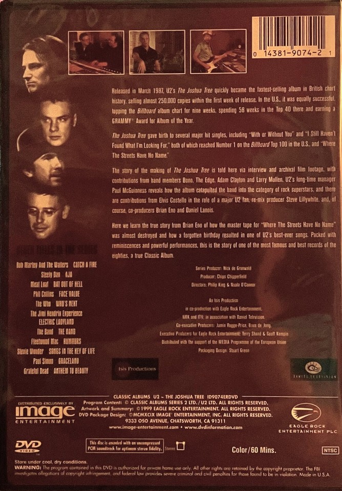 Classic Albums Series - U2: The Joshua Tree (DVD, 2000) New & Factory ...