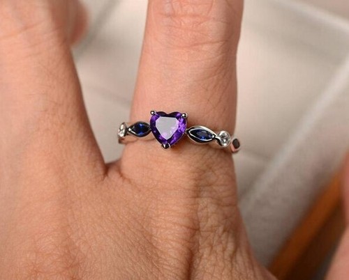 Natural Amethyst Heart Shape Engagement Ring, Minimalist Jewelry, Gift ...