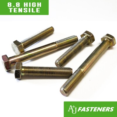 M10 M12 METRIC FINE THREAD x1.25 x1.5 HEX HEAD ZINC & YELLOW BOLTS SET ...