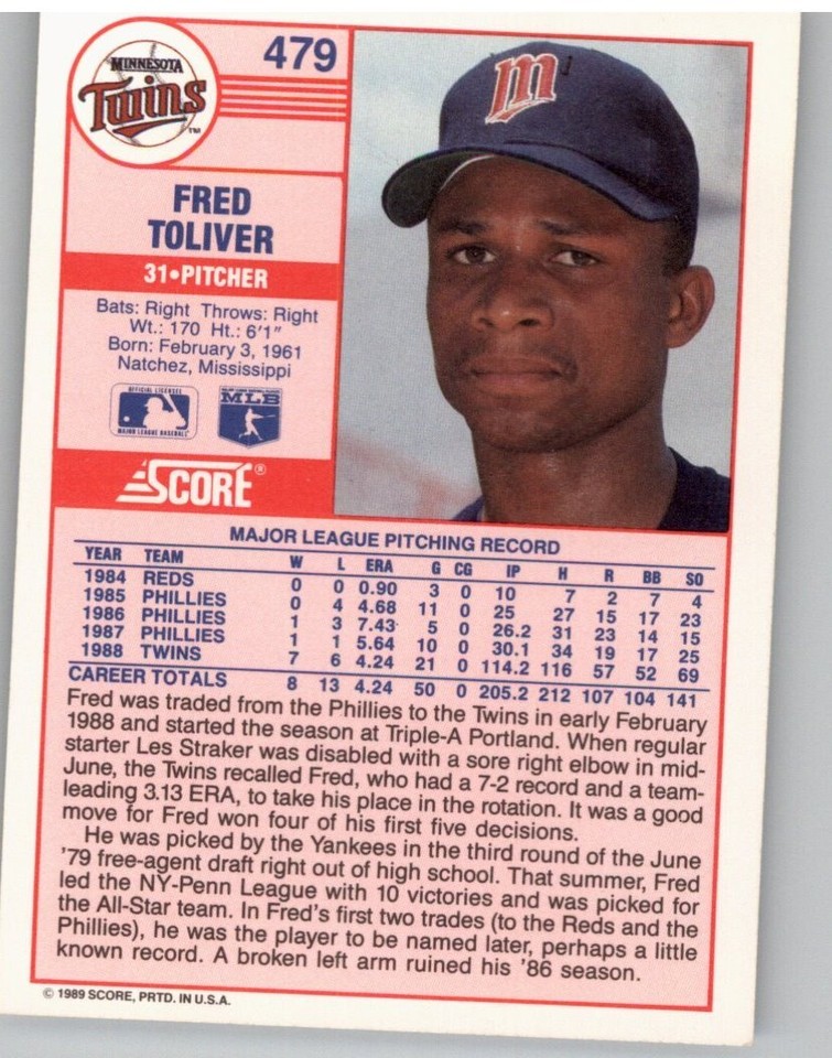1989 Score #479 Fred Toliver | eBay