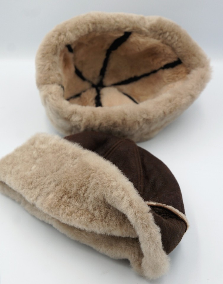 100% Sheepskin Shearling Leather Fur Beanie Round Bucket Hat S-3XL ...