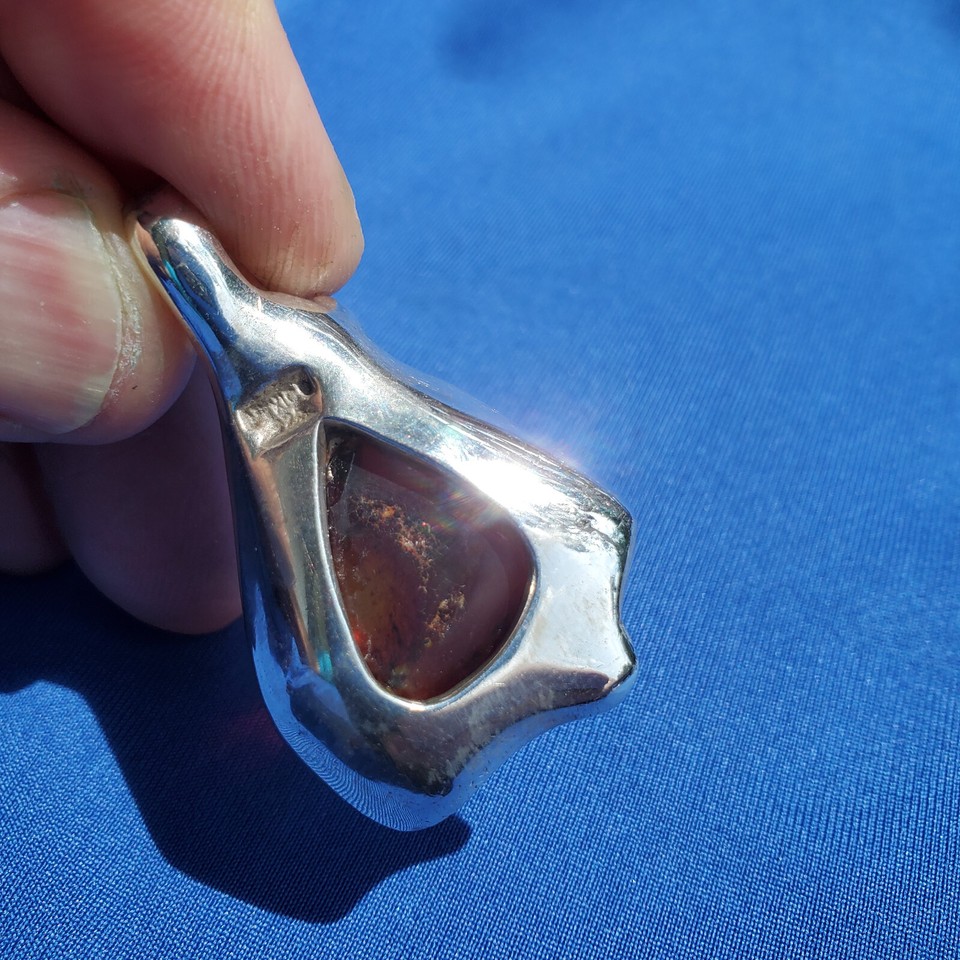 VERY LARGE 24 Grams Authentic Baltic Amber Handmade 925 Sterling Silver ...