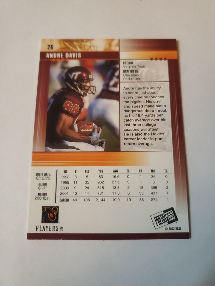 2002 Press Pass JE Andra Davis Andre' Davis #26 Rookie RC | eBay