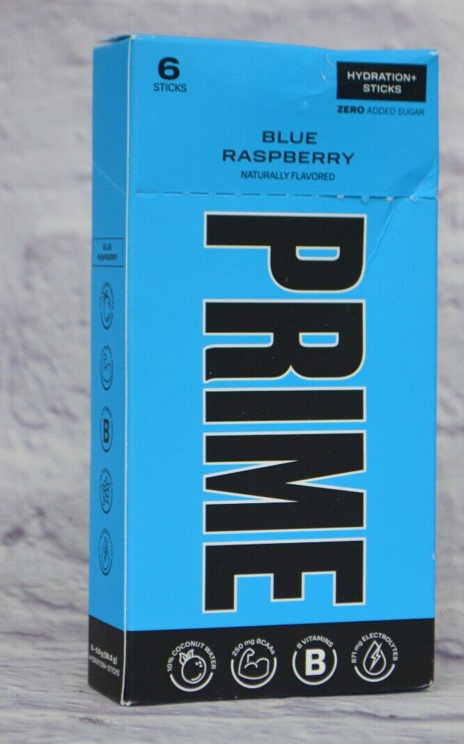 2 Boxes of PRIME BLUE RASPBERRY HYDRATION STICKS B VITAMINS No Sugar ...