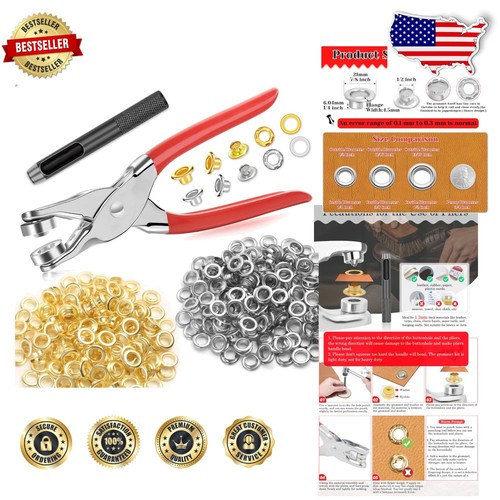 DIY 643pc Grommet Eyelet Tool Kit 1/2 Inch, Leather Crafts, Silver/Gold ...
