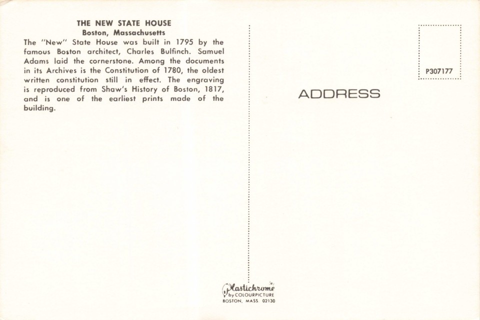 Postcard MA Boston New State House Now and in 1817 "Boston 200 ...