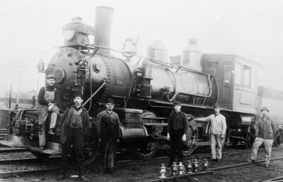 RDG reading railroad 454 loco 6 man crew mounted negative black and ...