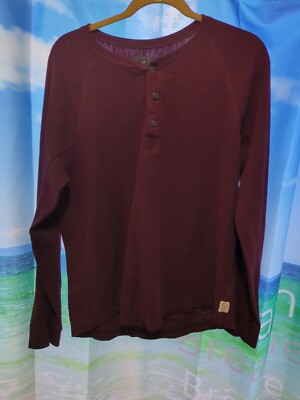 American Eagle Men’s Size L Burgundy Long Sleeve 3 Button Thermal Shirt B71 | eBay