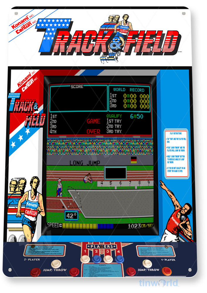 TIN SIGN Track& Field Arcade, 80's, Retro, Console, Marquee, Game Decor ...