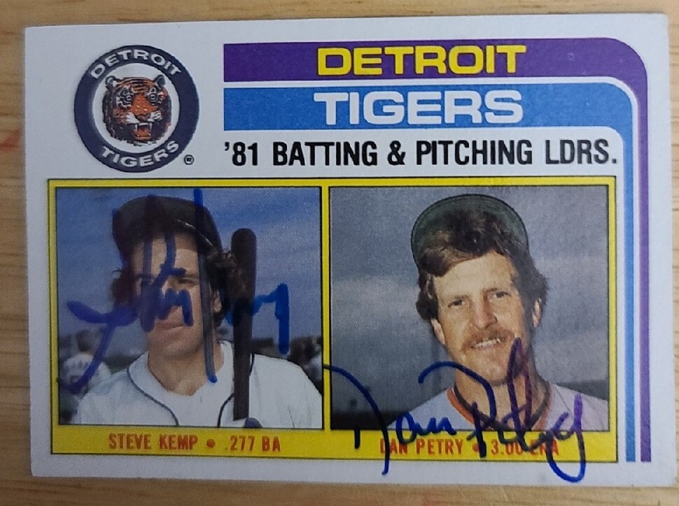 SIGNED STEVE KEMP & DAN PETRY 1982 TOPPS #666 DETROIT TIGERS TEAM ...
