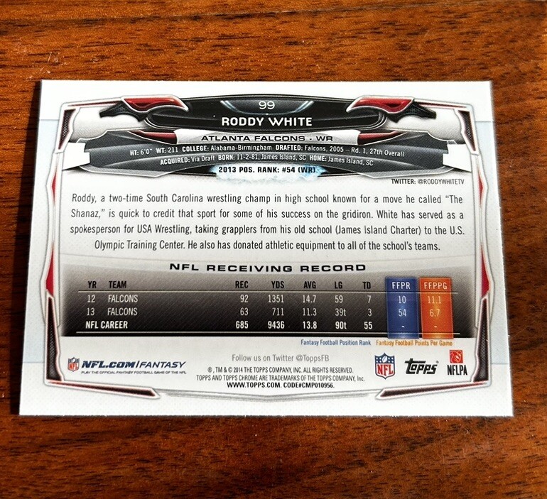 2014 Topps Chrome Refractors Atlanta Falcons Football Card #99 Roddy ...