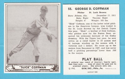 1942 Playball Baseball Card # 55 George Coffman -- St. Louis Browns | eBay