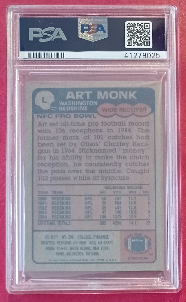 1985 Topps Football #L Art Monk Box Bottoms Hand Cut card PSA 5 Ex ...