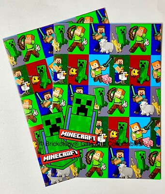 Lego Wrapping Paper Minecraft Minifigures Animals 2 Sheets With 2 ...