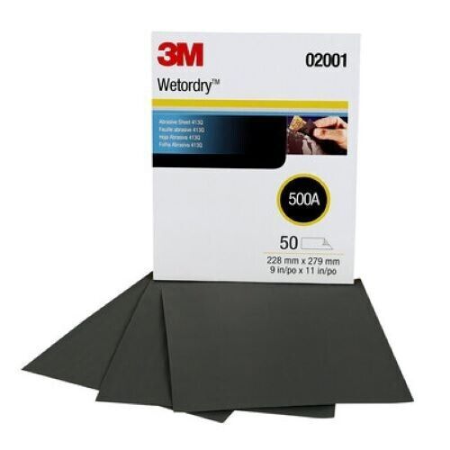 3M Wetordry Tri-M-Ite Sandpaper Sheets, 500 Grit, Fine Grade, Black, 50 ...