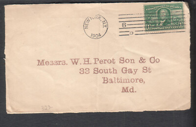 1904 Scott 323 on cover front New York B to W H Perot Son & Co ...