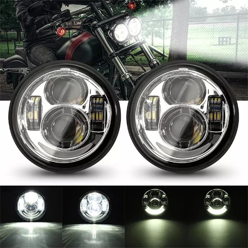 4.65" LED Headlight Twin Dual Projector For Harley Dyna Fat Bob FXDF ...