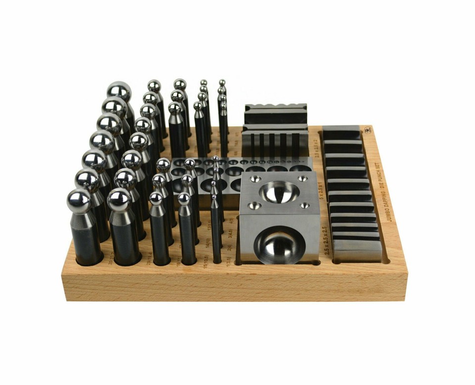Complete Steel Metal Jewelry Dapping Doming Punch Set Wooden Block Base ...