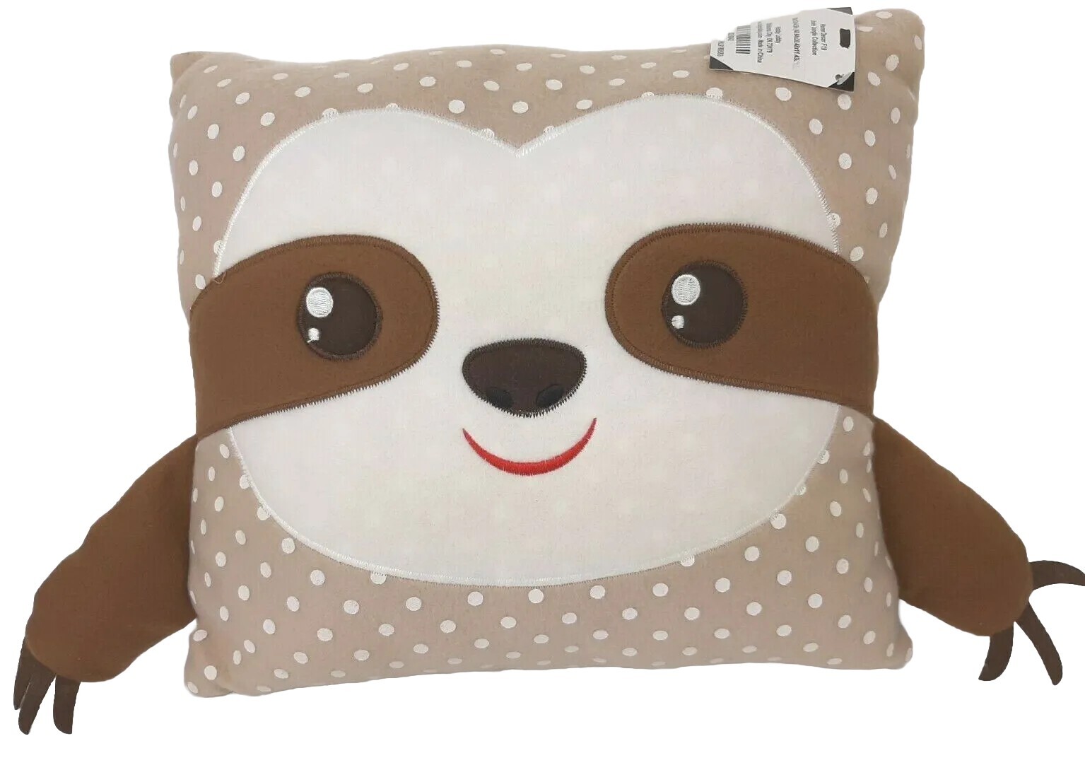 SLOTH Pillow Decorative Brown Taupe White 12" x 13" Kids Teens Animal ...