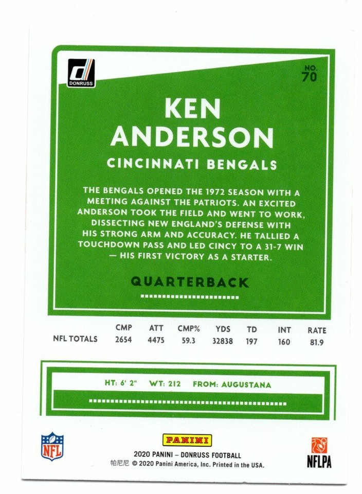 2020 Panini Donruss #70 Ken Anderson Card | eBay