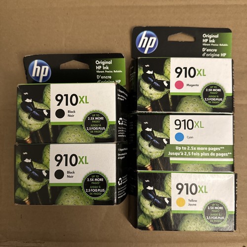 New OEM HP 910XL Black Color Ink set 910 XL 8020 8025 5 Pack Box Exp ...