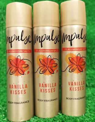 (42,22€/L) 3x 75ml IMPULSE VANILLA KISSES DEO SPRAY Deospray schneller ...