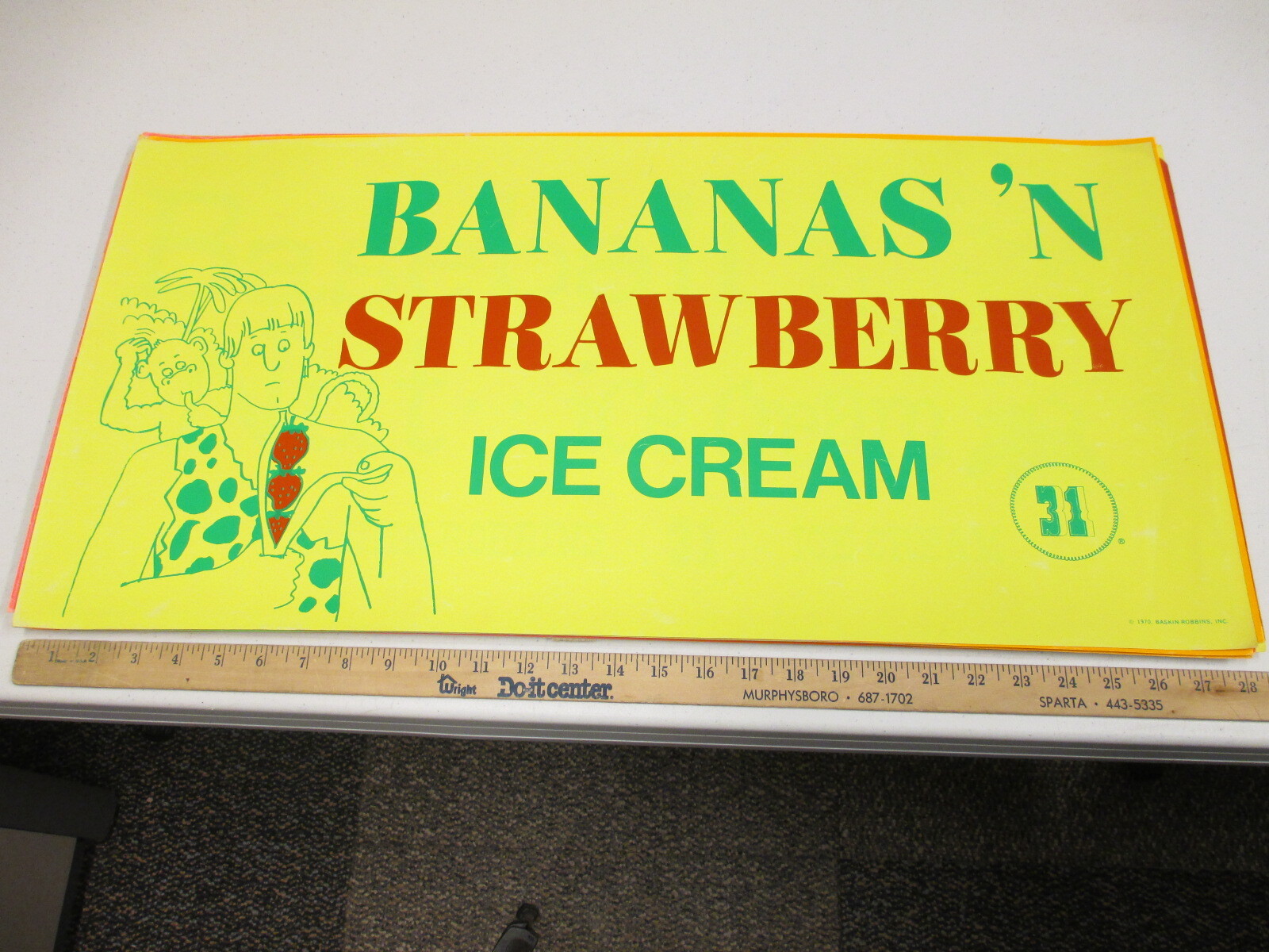 Baskin Robbins ice cream 1970 store sign poster BANANA STRAWBERRY chimp ...