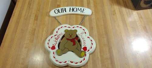 Our Home Welcome Friends Wooden Wall Plaque,teddy bear,chains,2 ...