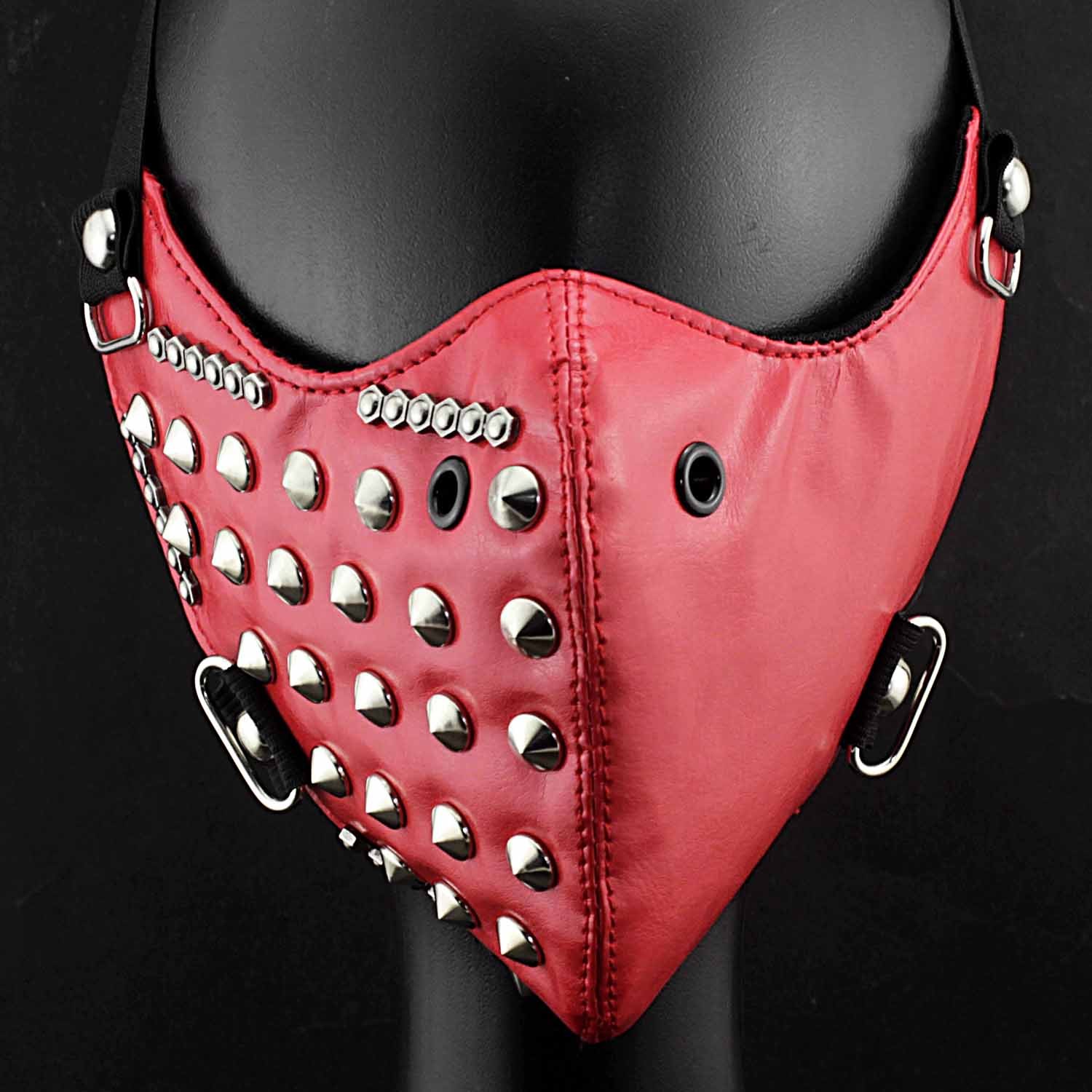 Women Girl Half Face Studded Red Leather Mask Biker Rock Custome ...