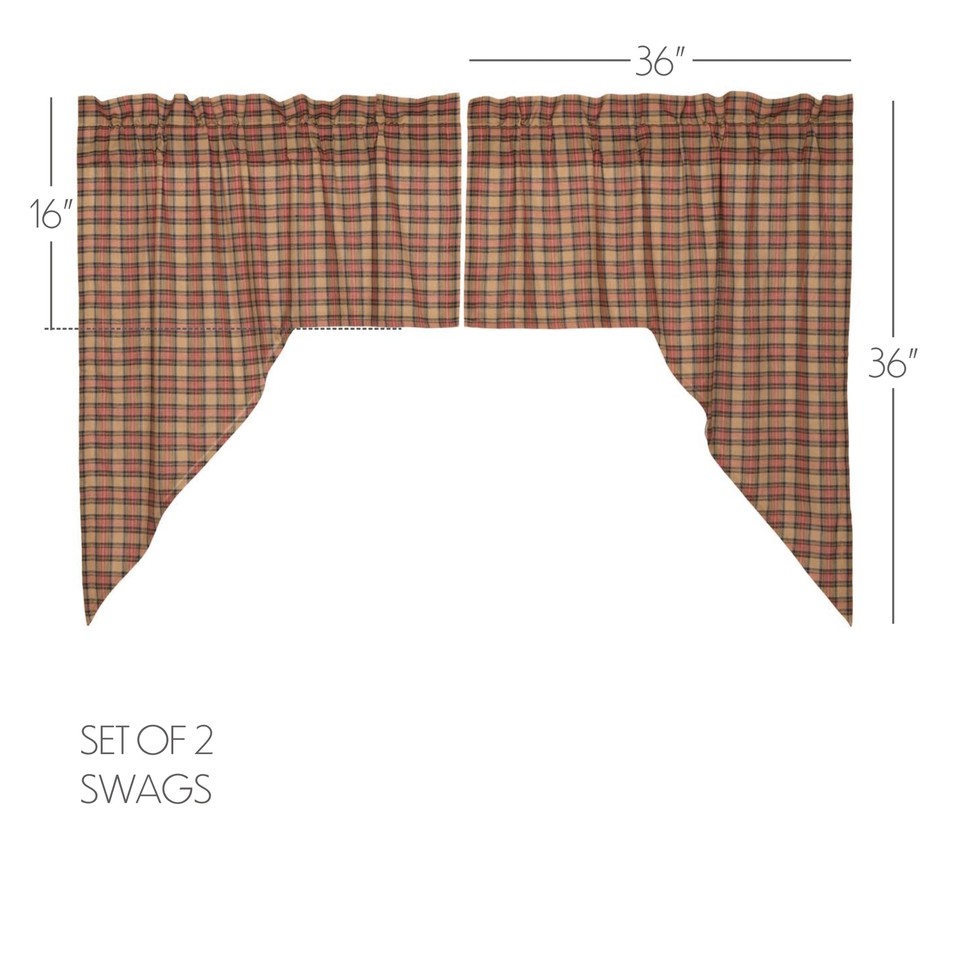 VHC Brands Rustic Swag Pair Tan Rod Pocket Crosswoods Kitchen Window ...