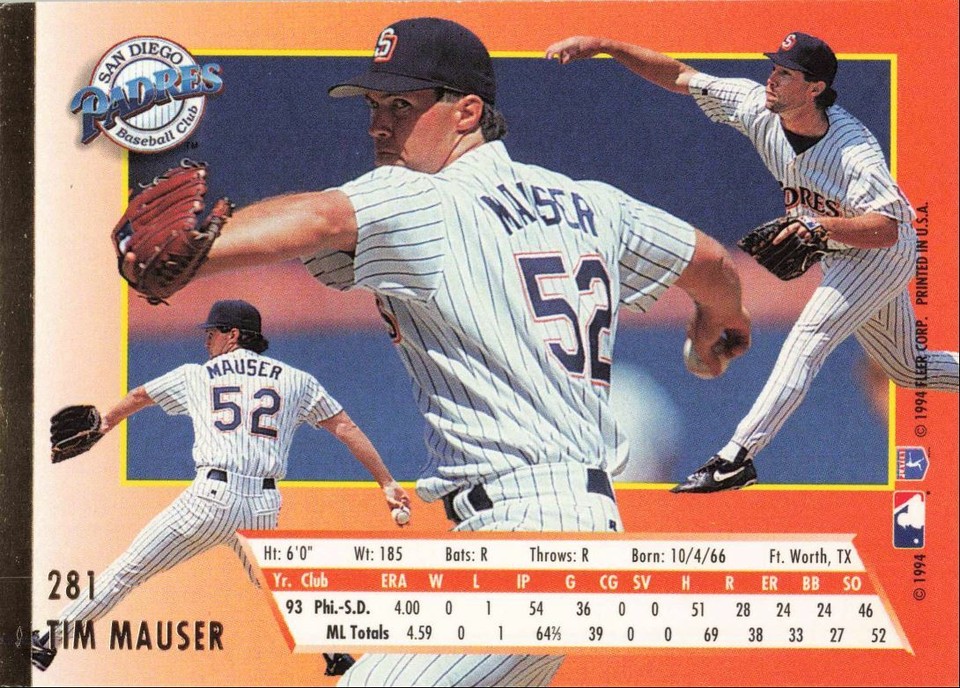 1994 Fleer Ultra Rookie Card Tim Mauser San Diego Padres #281 | eBay