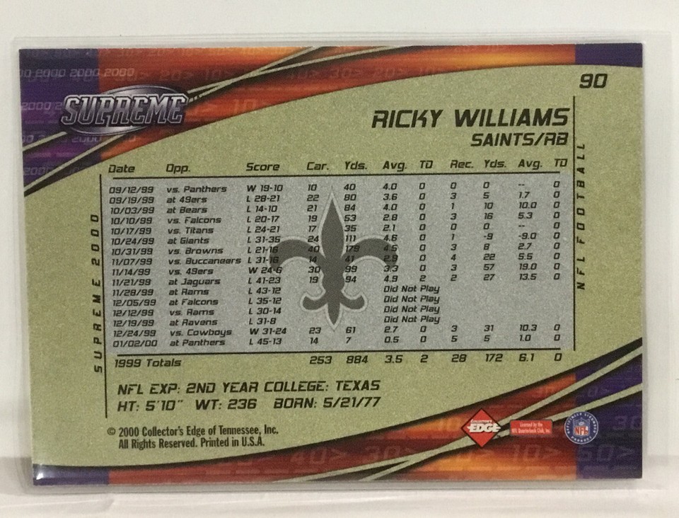 2000 COLLECTOR’S EDGE SUPREME RICKY WILLIAMS #90 SAINTS MSK | eBay