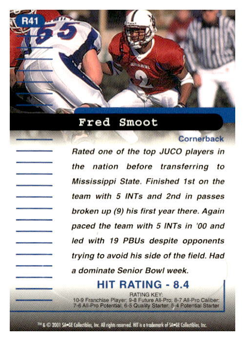 Fred Smoot 2001 SAGE HIT /2001 R41 SN2001 Rarefied | eBay