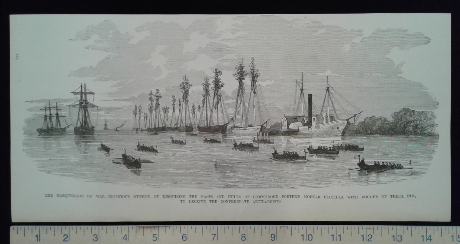 1896 Civil War Print - Disguise of Commodore Porter's Mortar Flotilla ...
