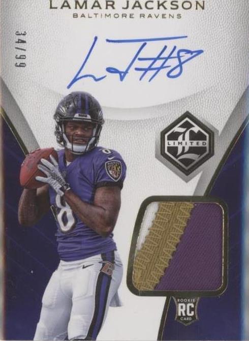 2018 Panini Limited - Rookie Patch Autograph Lamar Jackson #130 /99 (AU ...