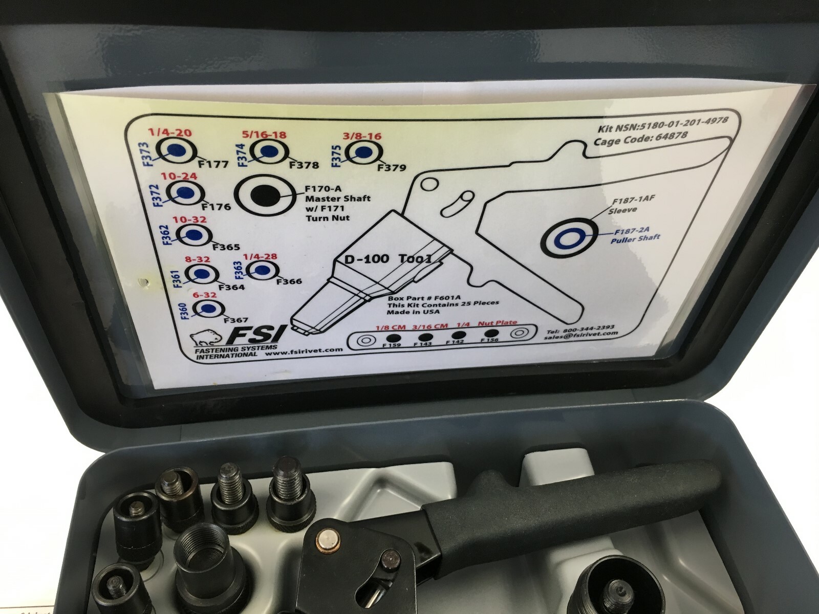 FSI HYDRAULIC BLIND RIVET Rivnut Nutsert Fastener Kit + Pulling Heads ...