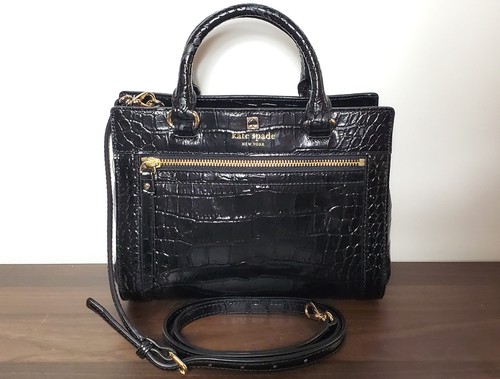 New Kate Spade Perri Lane Mini Romy Croco Leather Satchel Black NWT See ...